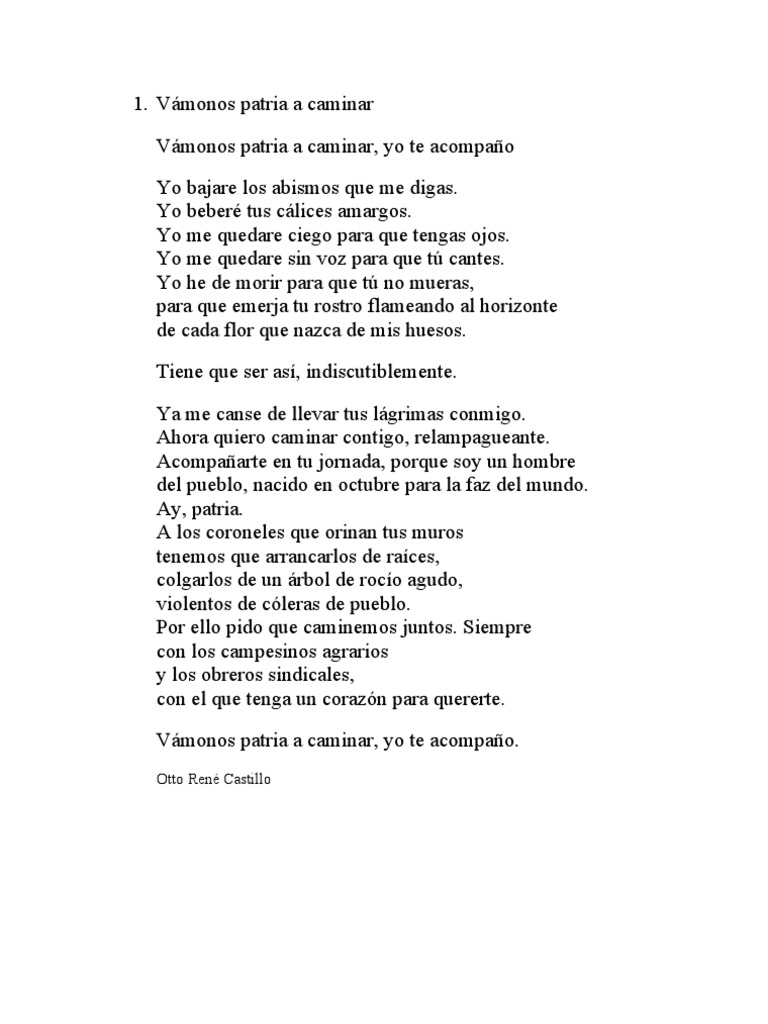 Poema Vamos Patria A Caminar Otto René Castillo | PDF