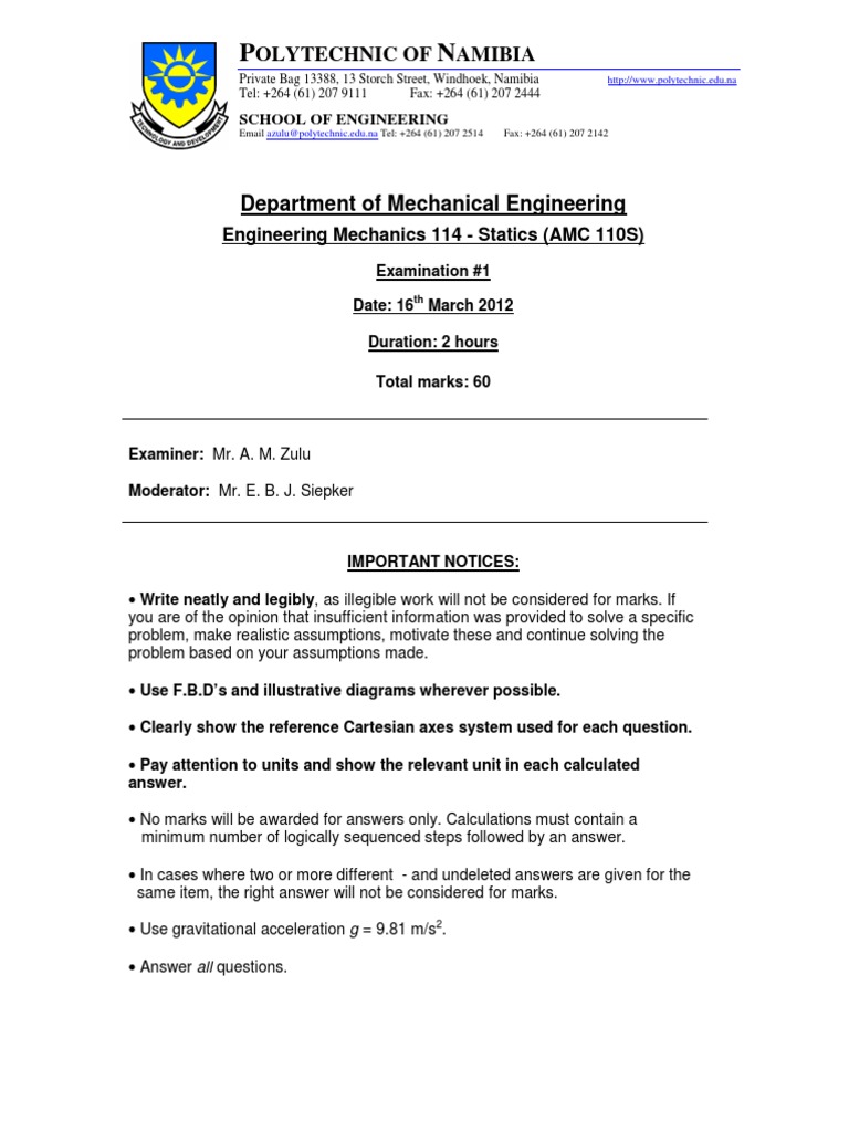Statics Exam#1 PDF | PDF | Physics | Mechanical Engineering