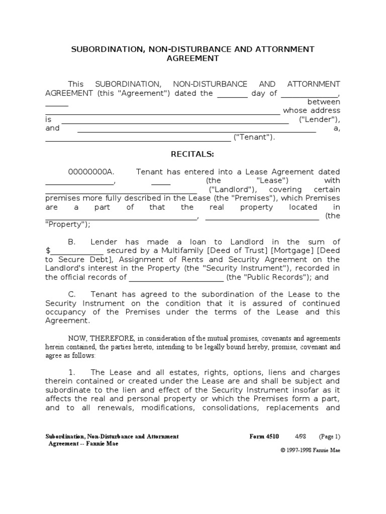 Subordination Agreement Template