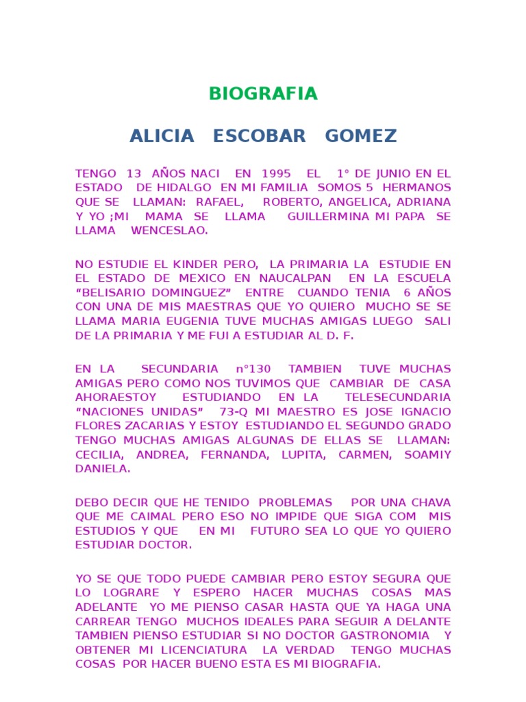 Biografía de Alicia Escobar Gómez | PDF
