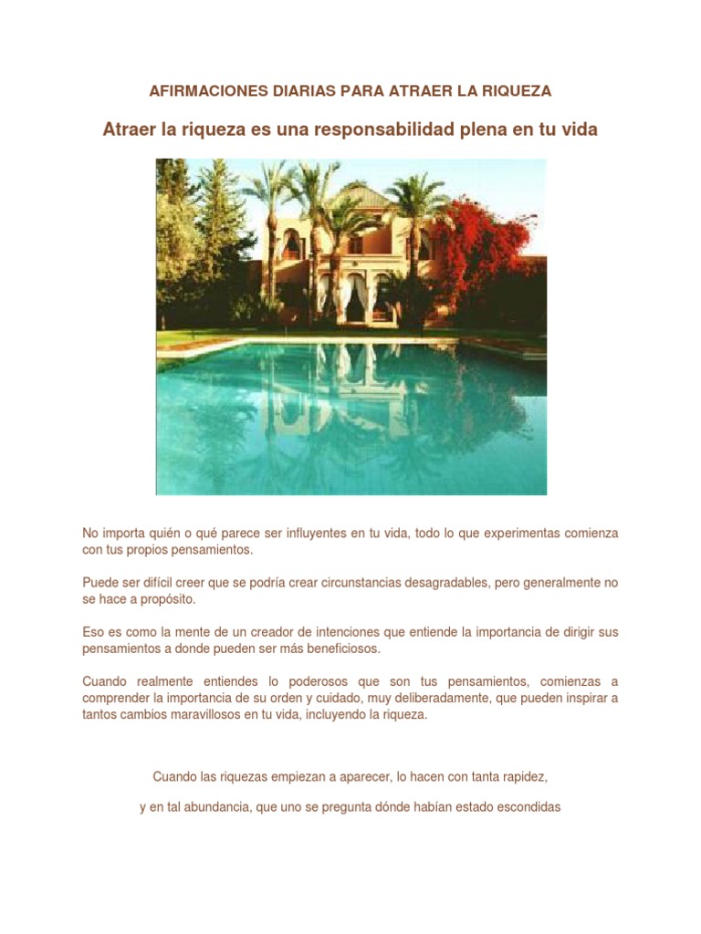 Afirmaciones Diarias para Atraer La Riqueza | PDF | Esencia | Mente