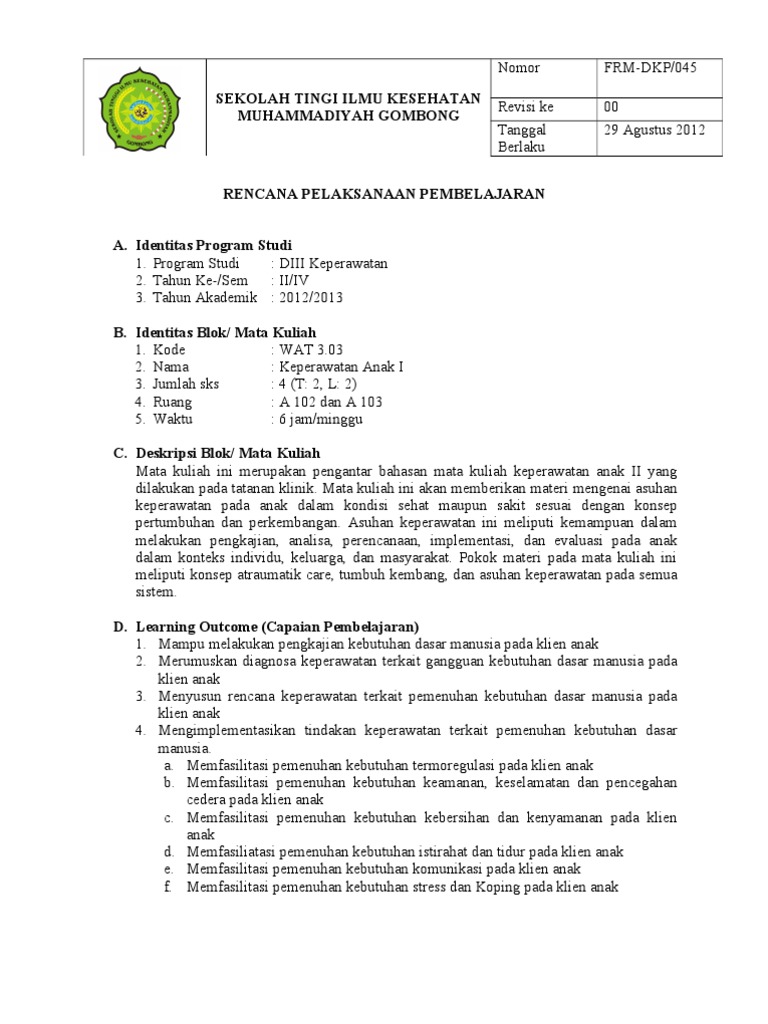 RPP Kep Anak D3 12-13 | PDF