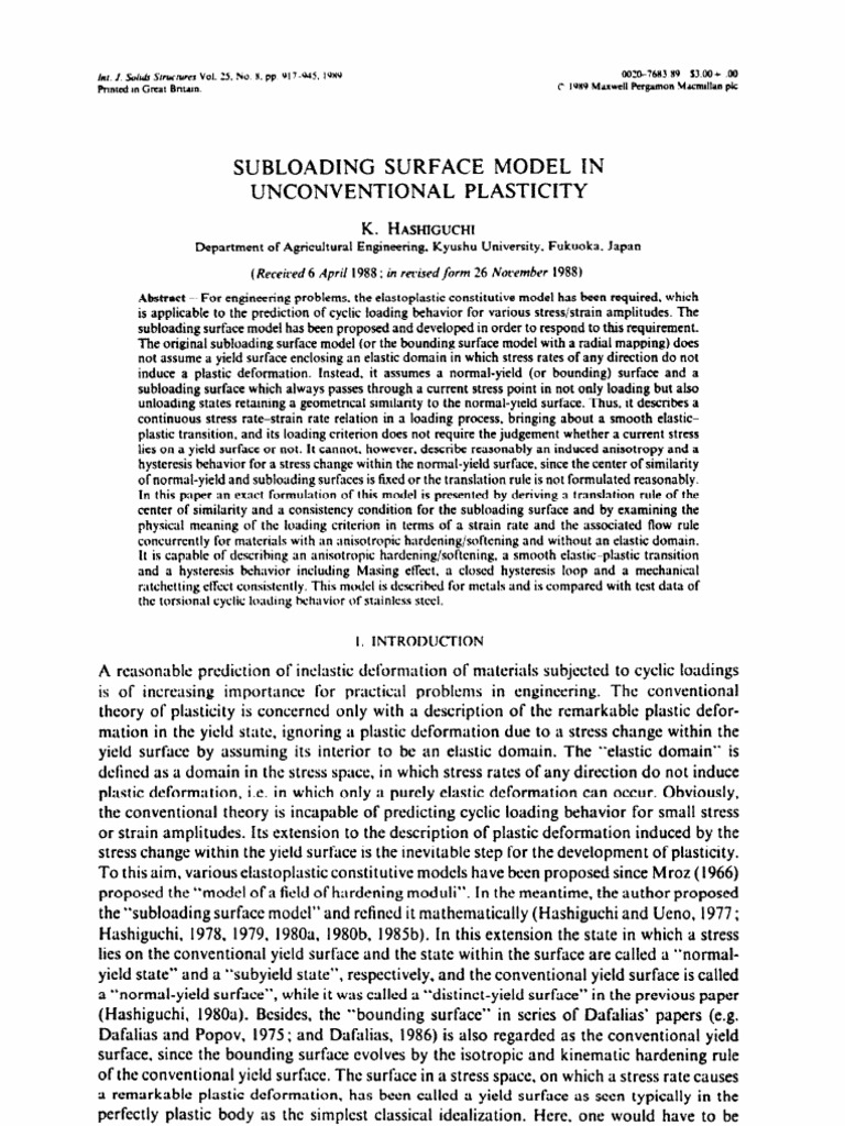 SUBLOADING SURFACE MODEL IN UNCONVENTIONAL PLASTICITY | PDF | Plasticity (Physics) | Yield ...