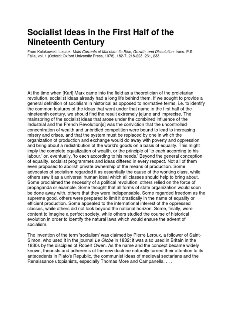 Socialist Ideas in The First Half of The Nineteenth Century | PDF ...