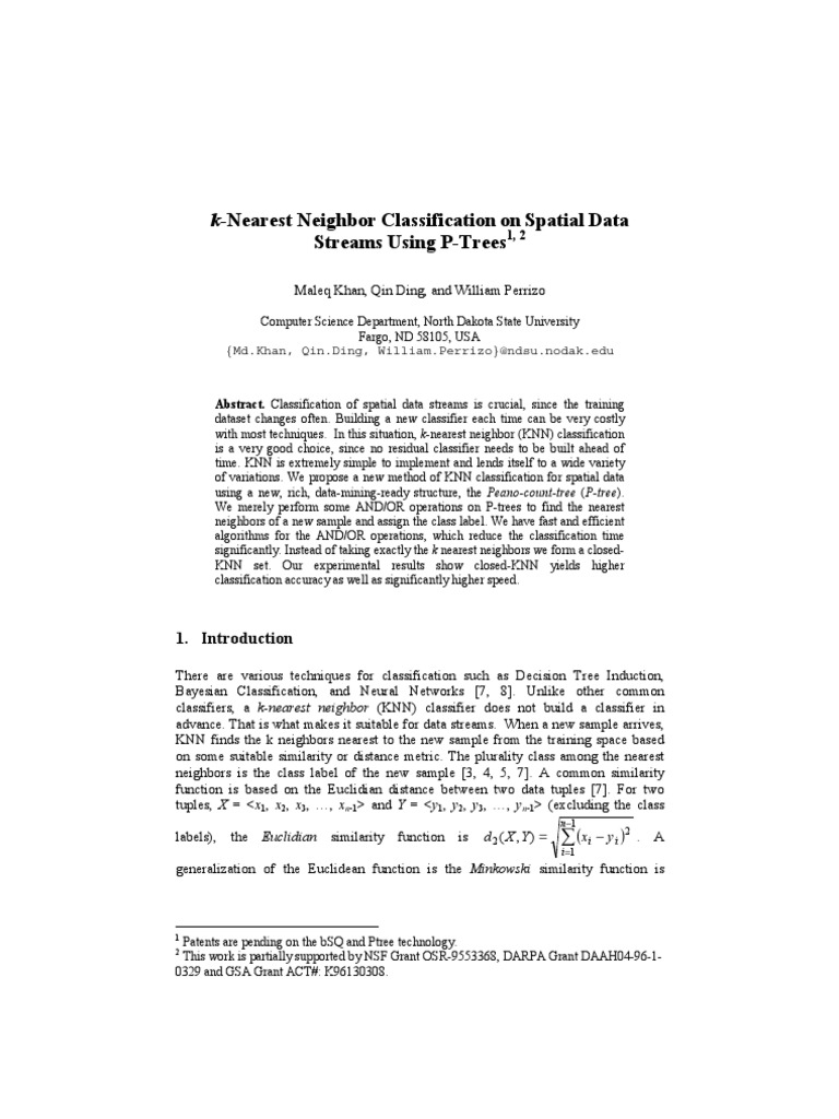 K-Nearest Neighbor: Classification On Spatial Data Streams Using P ...