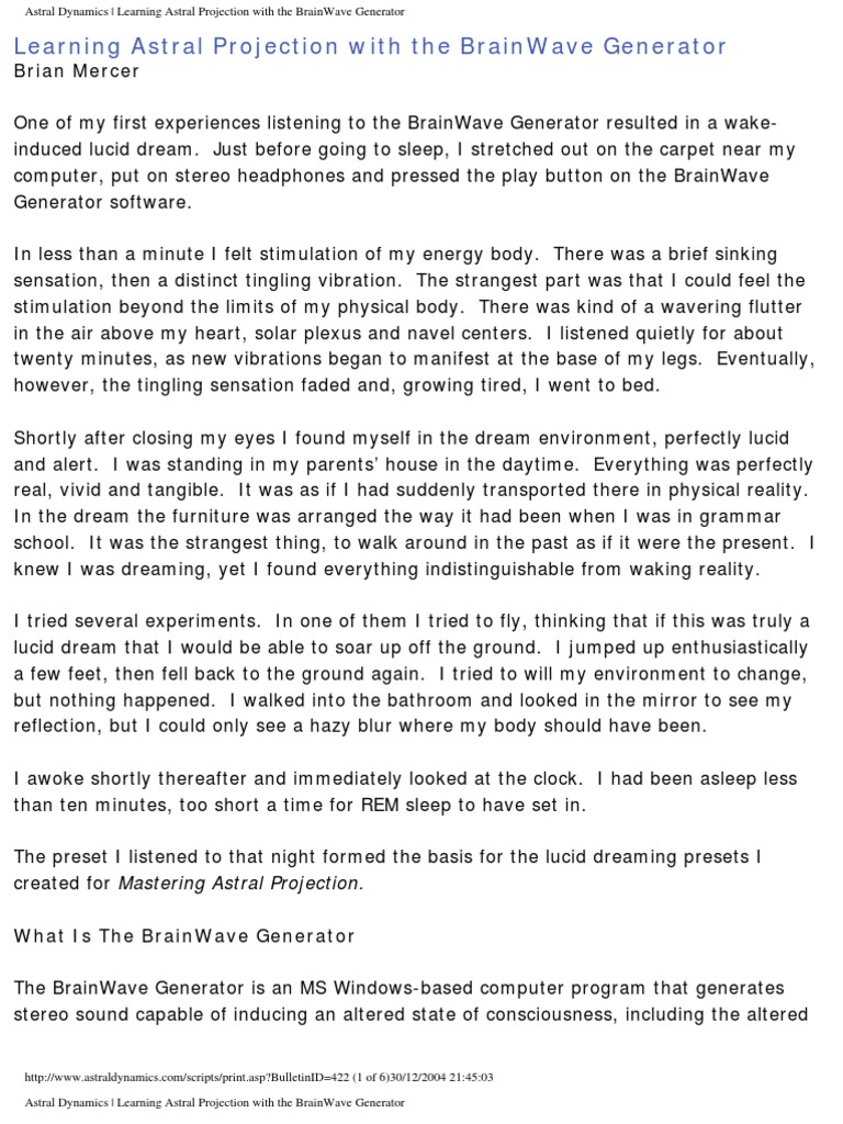 Brian Mercer - Learning Astral Projection With The Brainwave Generator | PDF ...