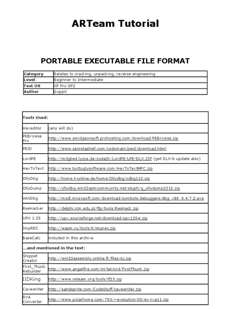 PE File Format Compendium 1.1 (By Goppit, ARTeam) | PDF | Computer Data ...