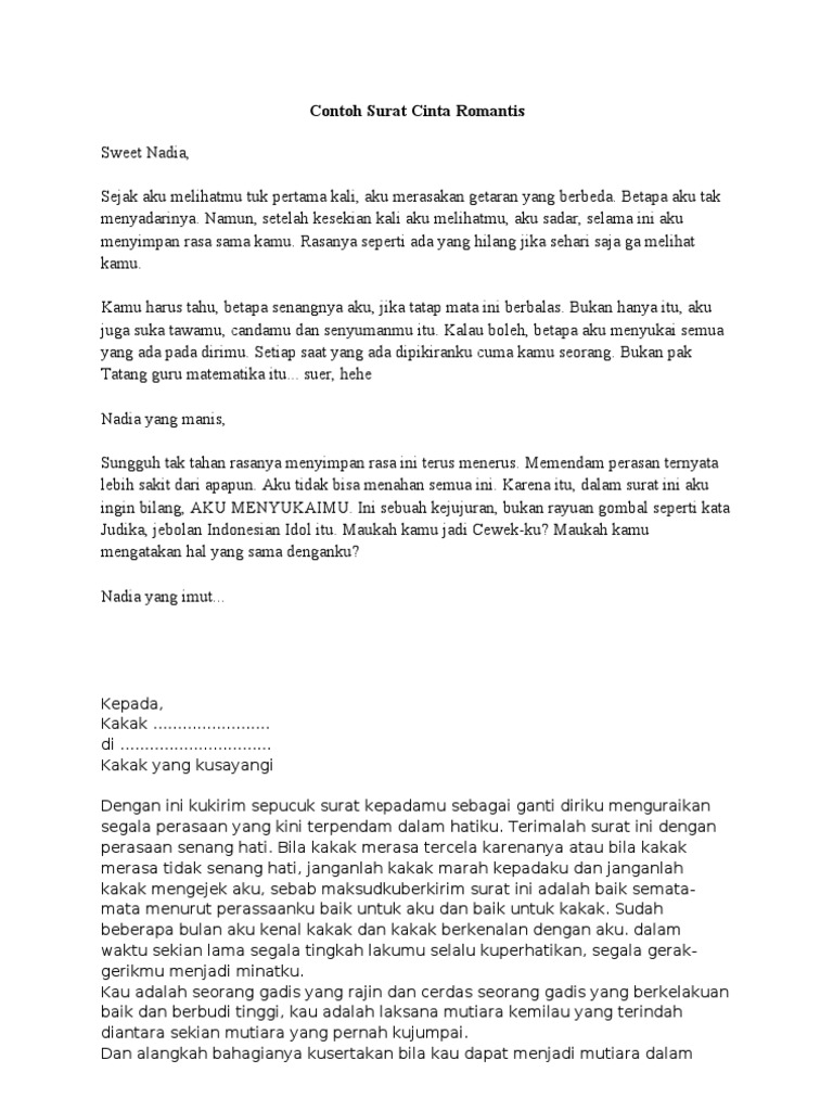 Contoh Surat Cinta Romantis | PDF