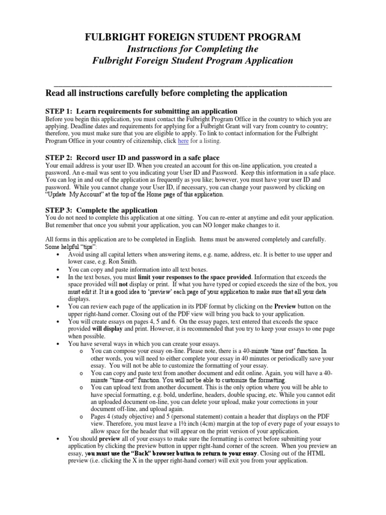 Instructions For Completing The Fulbright Foreign Student Program ...