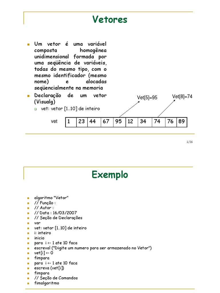 Vetores e Matrizes No Visualg PDF | PDF | Matriz (Matemática) | Teoria da Matrix