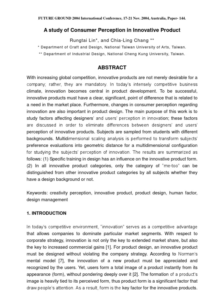 Consumer Perception in Innovative Product | PDF | Innovation ...