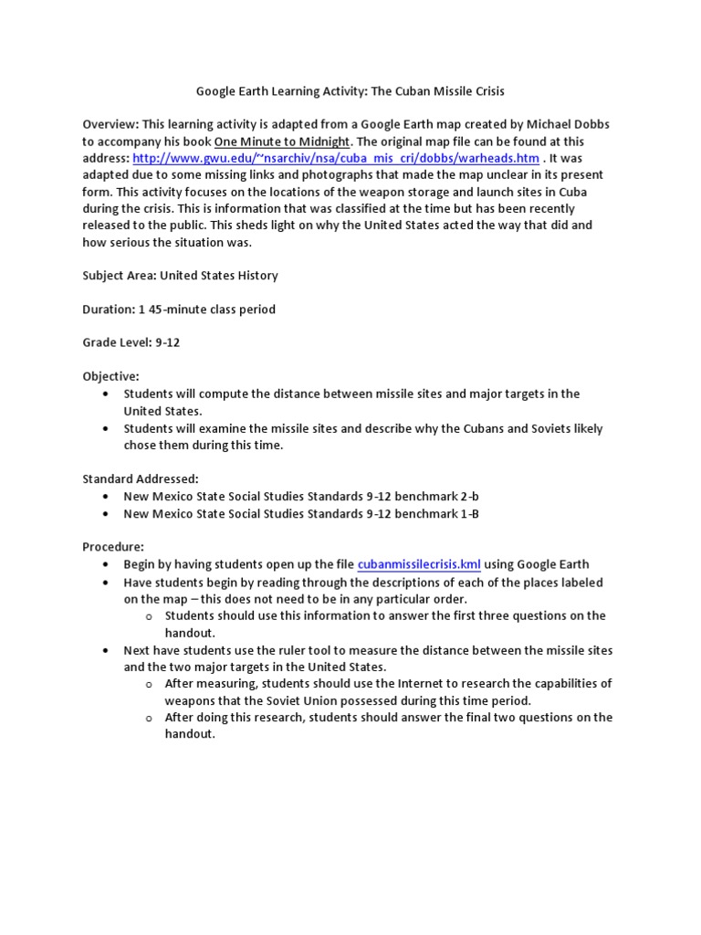 Google Earth Learning Activity Cuban Missile Crisis | PDF | Cuban ...