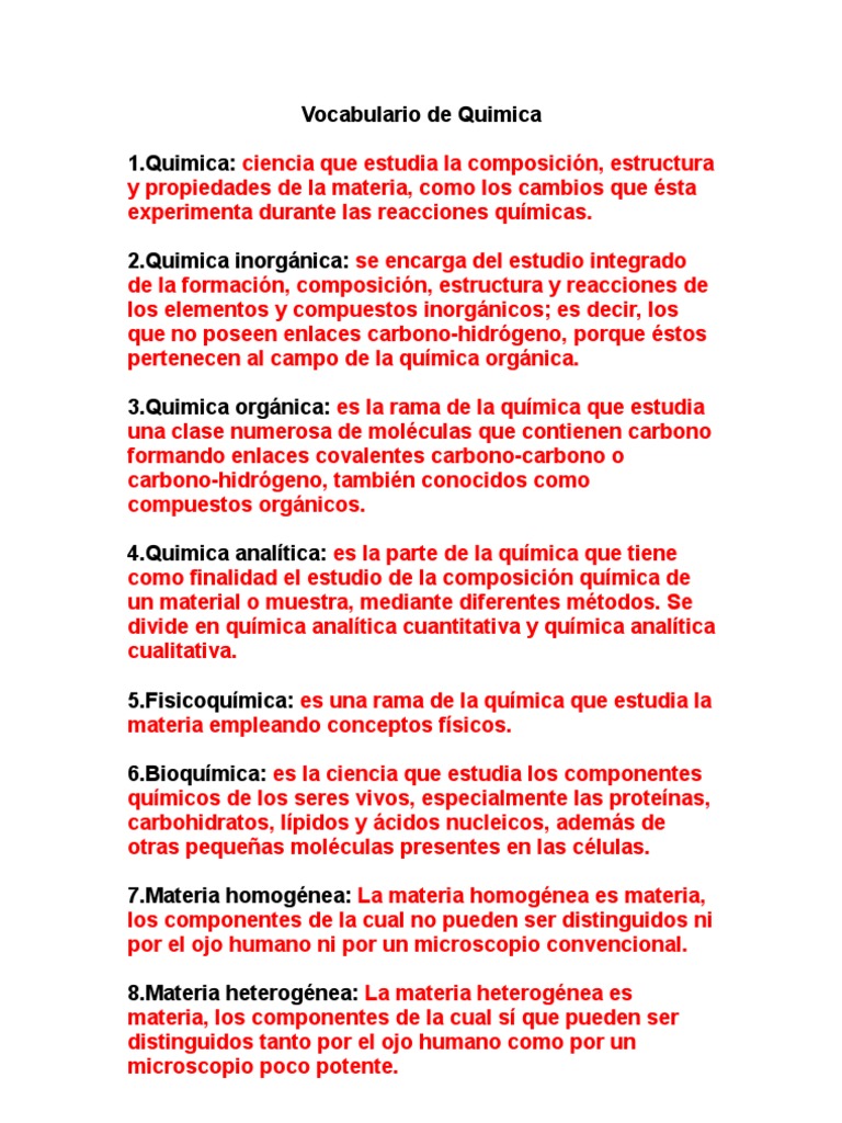 Vocabulario de Quimica | PDF | Importar | Protón