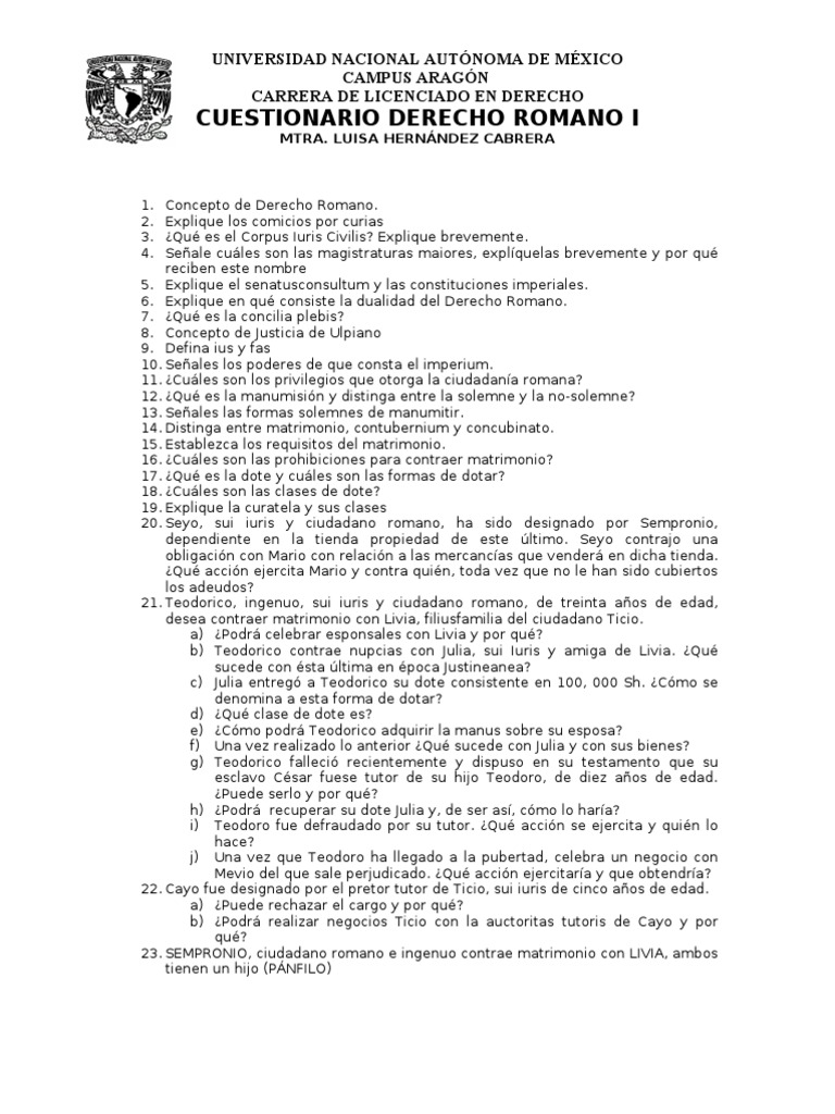 Cuestionario para Extra Romano I | PDF | Ciudadanía | Roma antigua