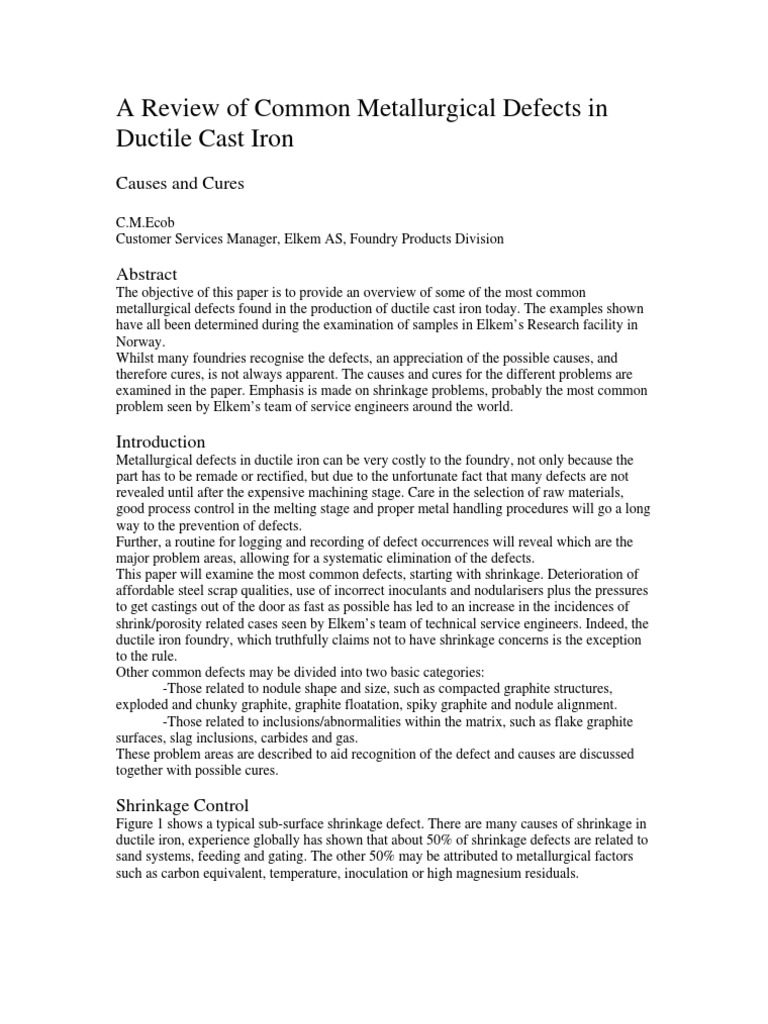 Common Metallurgical Defects in Ductile Cast Iron | PDF | Casting (Metalworking) | Foundry