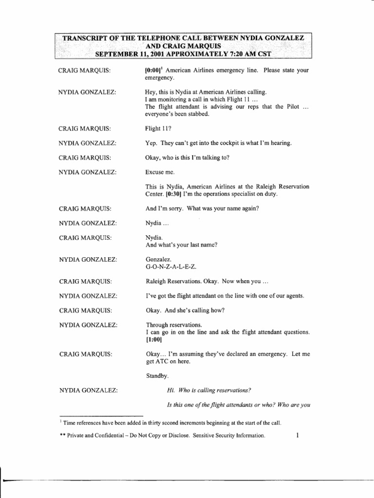 Transcript of 9/11 Call About Hijacked Flight | PDF | Aircraft ...