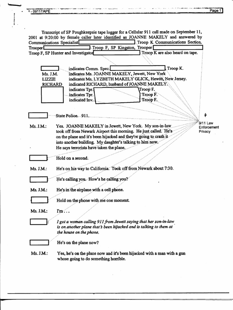 Partial Transcript of 911 Call by Flight 93 Victim's Relative | United ...