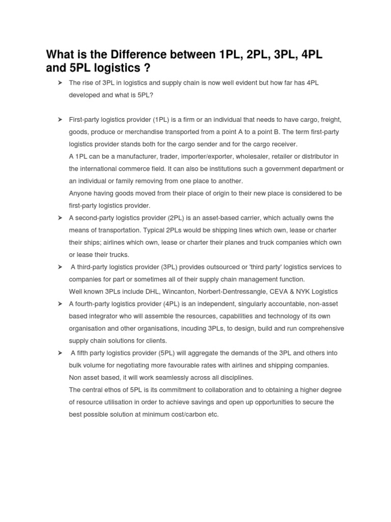 What Is 2pl, 3pl, and 4pl? | PDF | Logistics | Cargo