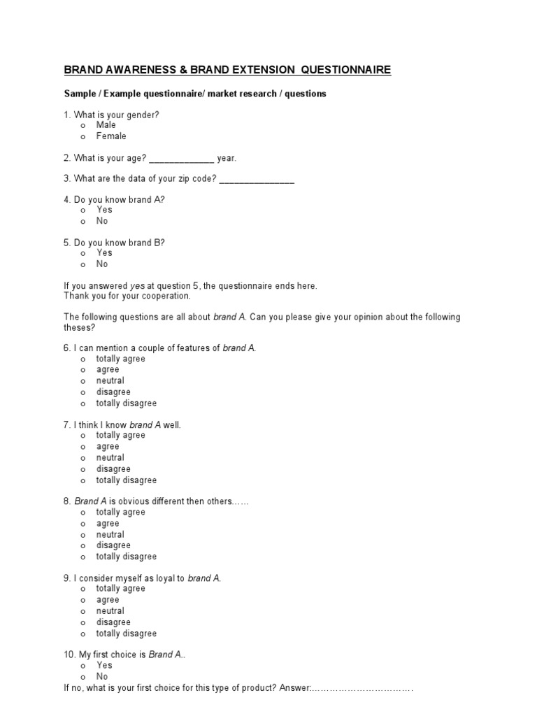 Brand Awareness & Extension Survey | PDF | Career & Growth