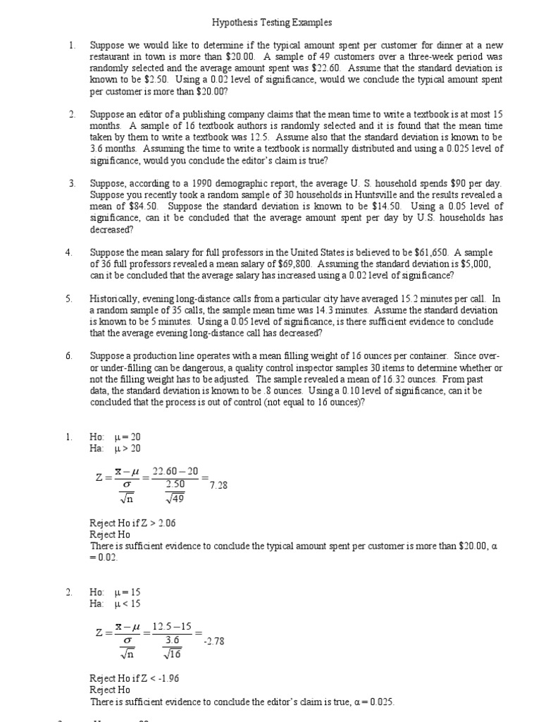 Hypothesis Testing with Z Statistics | PDF | Statistical Hypothesis ...