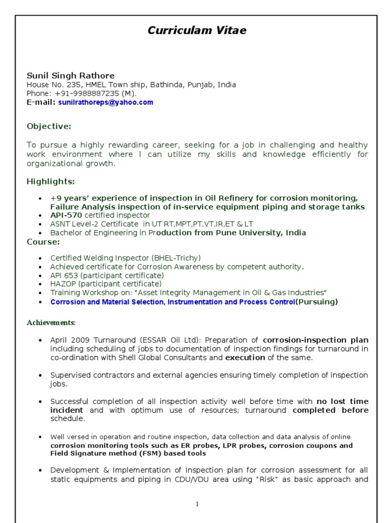 Qatar CV Format for Oil Industry Roles | PDF | Nondestructive Testing ...