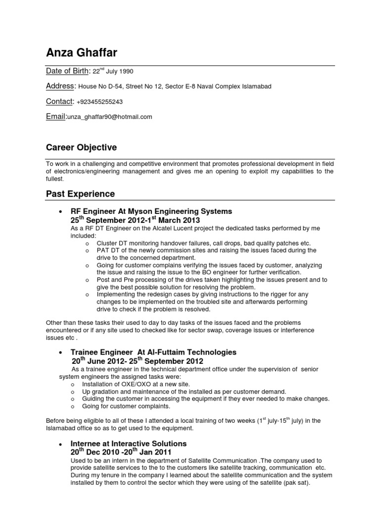 Anza Ghaffar CV | PDF | Telecommunication | Engineering