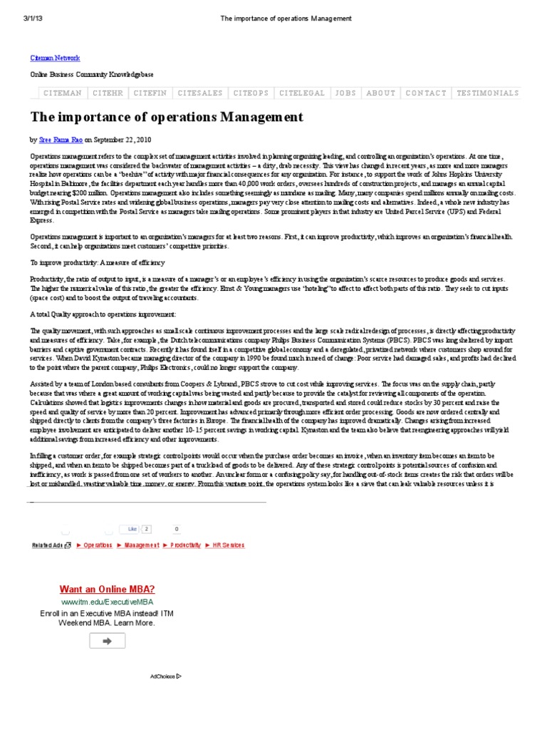 The Importance of Operations Management | PDF | Operations Management ...
