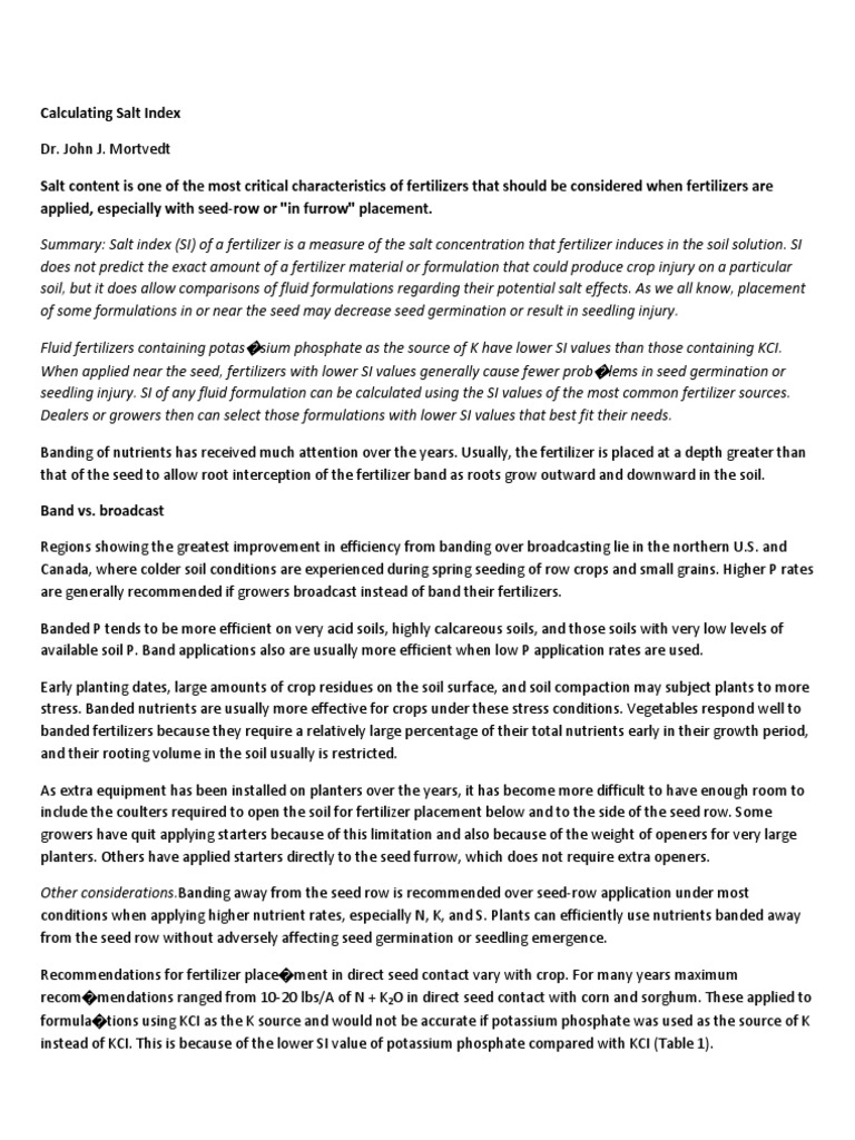 Calculating Salt Index | PDF | Fertilizer | Plant Nutrition