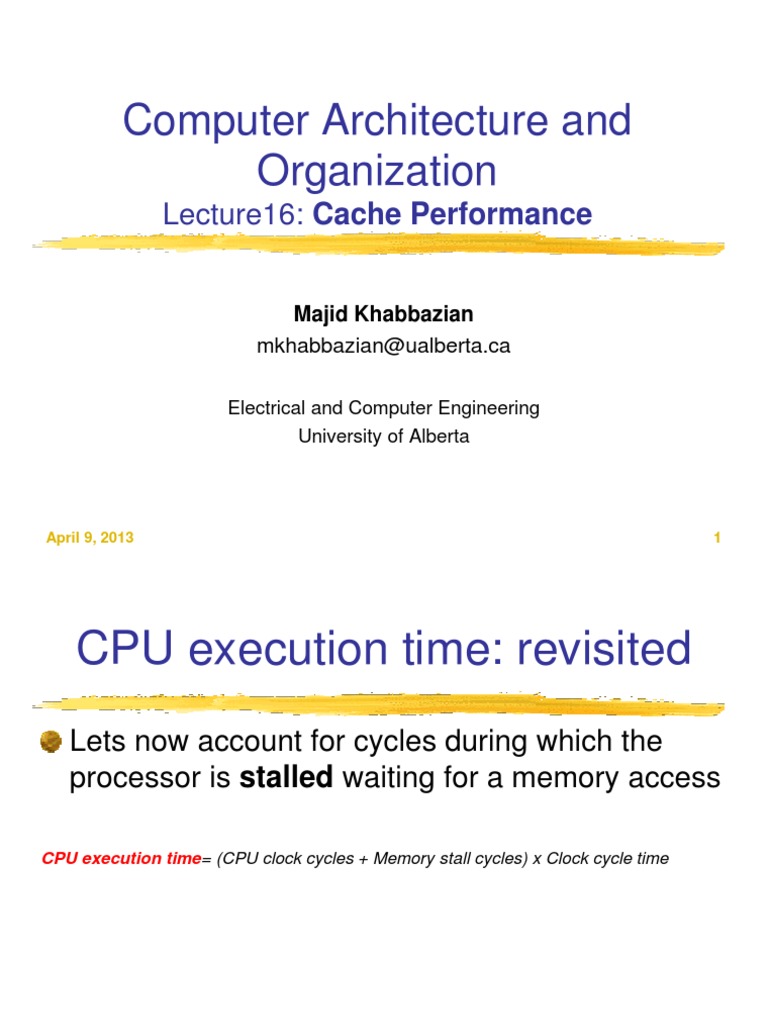 Computer Architecture and Organization: Lecture16: Cache Performance | PDF | Cpu Cache | Central ...