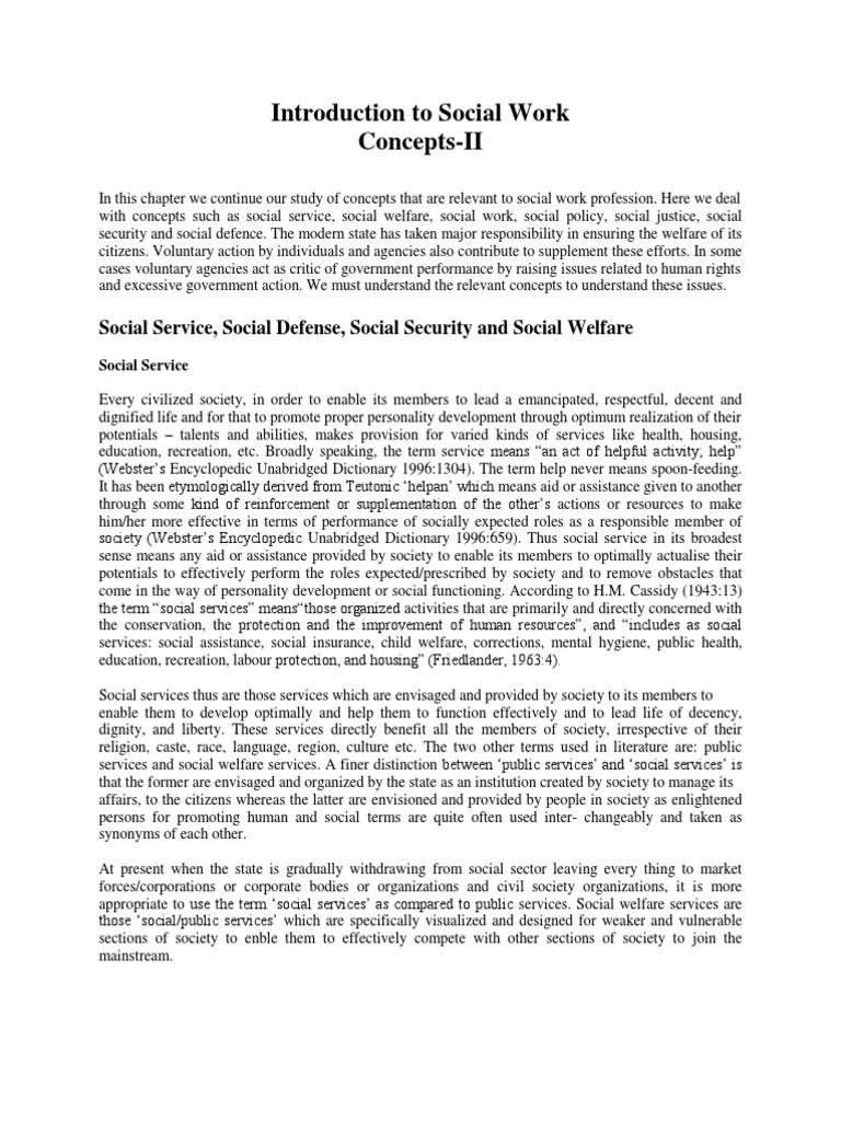 Introduction To Social Work Concepts-II | PDF | Social Work | Social ...