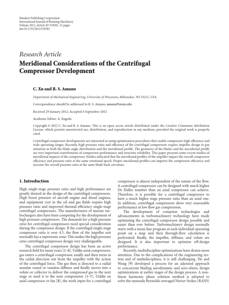 Meridional Considerations of The Centrifugal Compressor Development ...