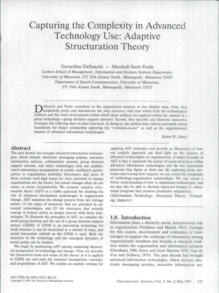 Adaptive Structuration Theory Poole and Desanctis | PDF | Organizational Behavior | Social Structure