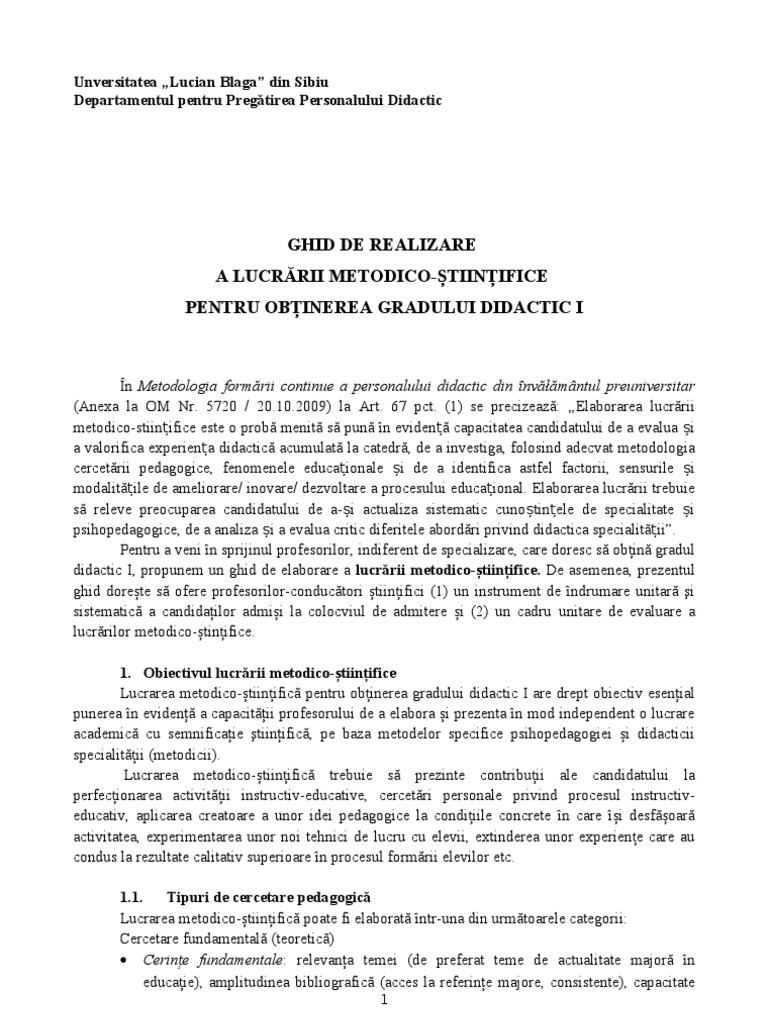 Ghid Gradul Didactic I | PDF