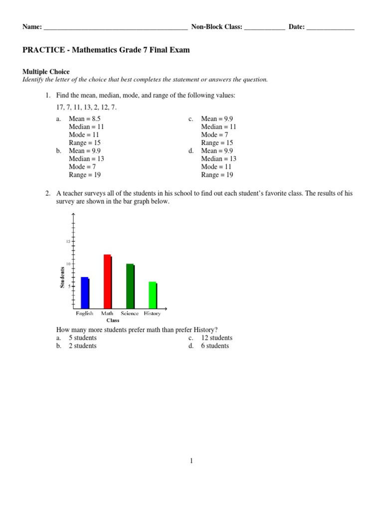 ExamView - Mathematics Grade 7 PRACTICE Final Exam | PDF | Rectangle ...