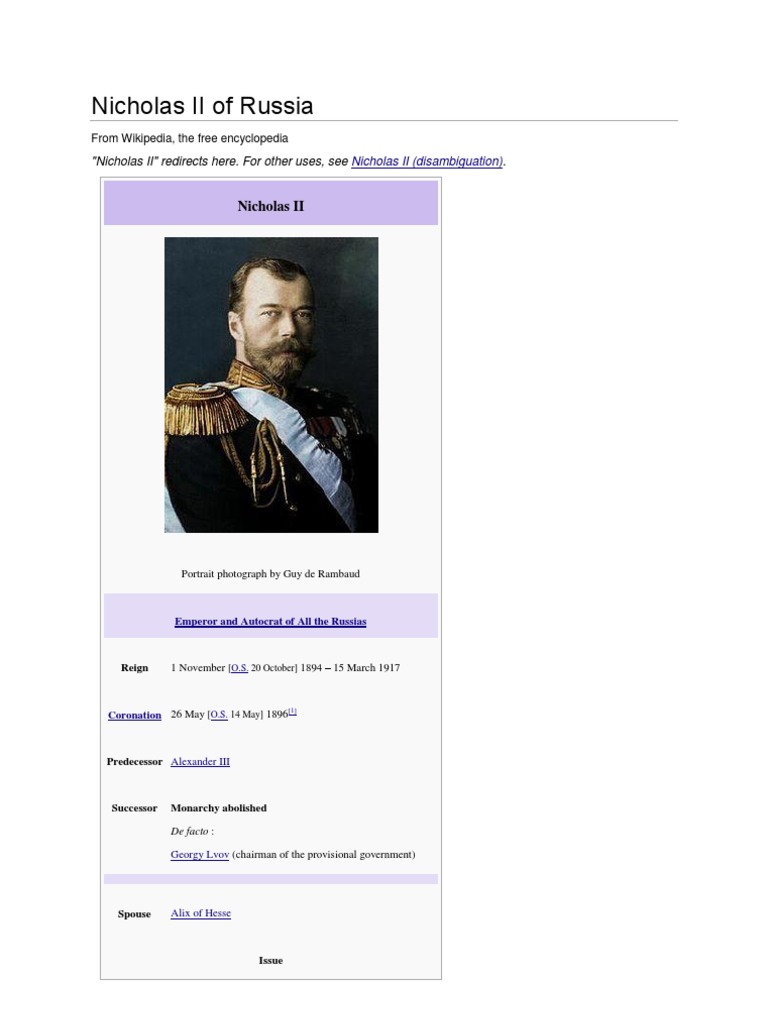 Nicholas II | PDF | Nicholas Ii Of Russia | House Of Romanov