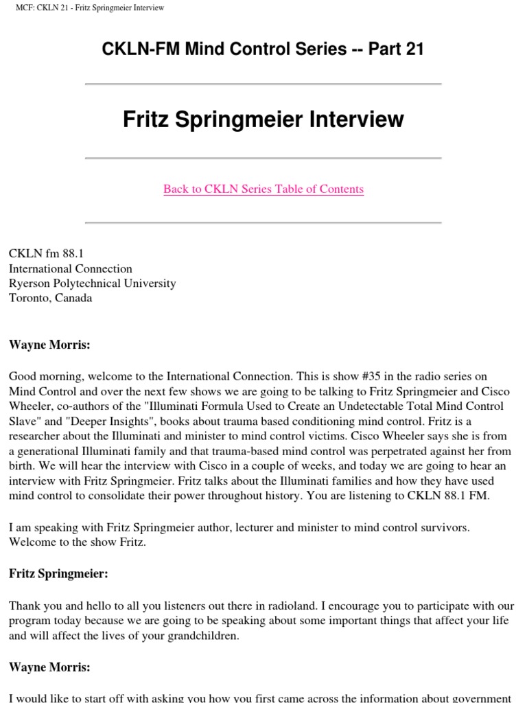 Fritz Springmeier Interview | PDF | Illuminati | Mind