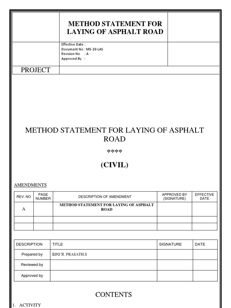 Asphalt Road Laying Method Statement | PDF | Road Surface | Road