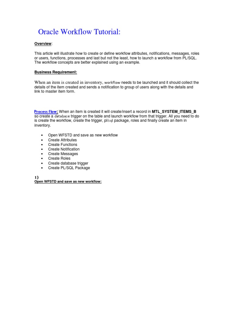 Oracle Workflow Tutorial | PDF | Pl/Sql | Databases