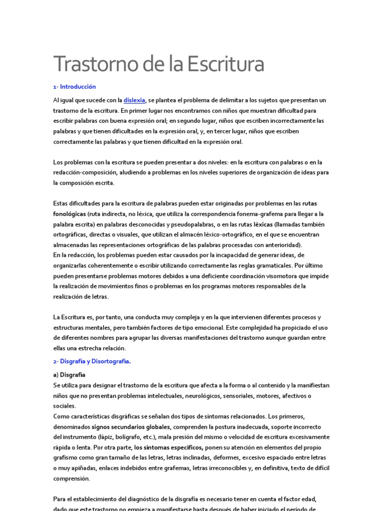 Trastorno de La Escritura | Palabra | Lectura (proceso) | Prueba gratuita de 30 días | Scribd