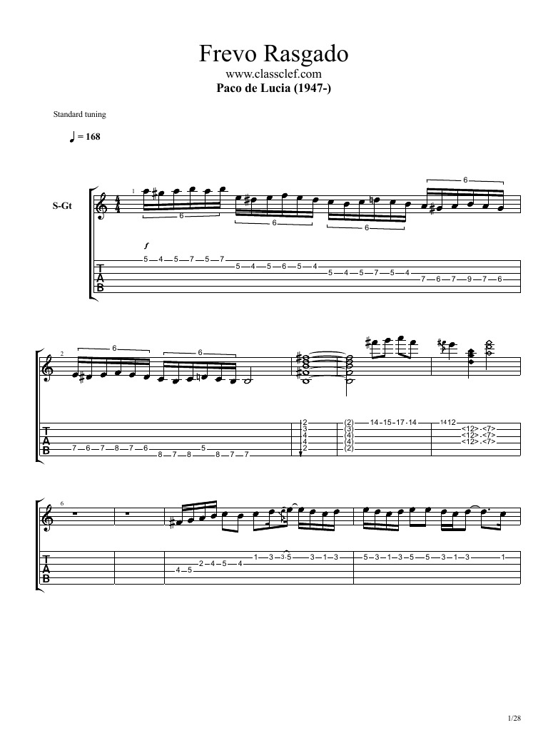 Frevo Rasgado by Paco de Lucia | PDF | String Instruments | Guitar ...