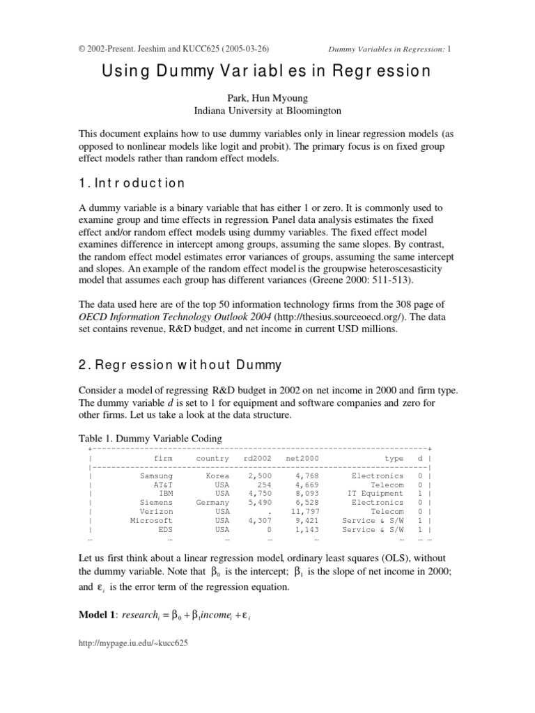 Dummy Download Free Pdf Dummy Variable Statistics Regression