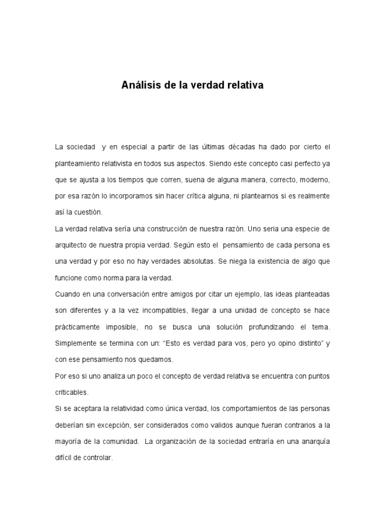 Analisis de La Verdad Relativa | PDF | Relativismo | Verdad