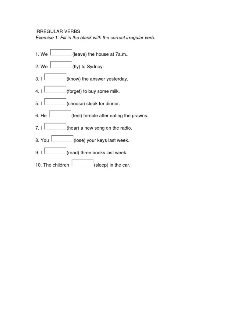 Irregular Verbs Fill-in-the-Blank Exercises | PDF