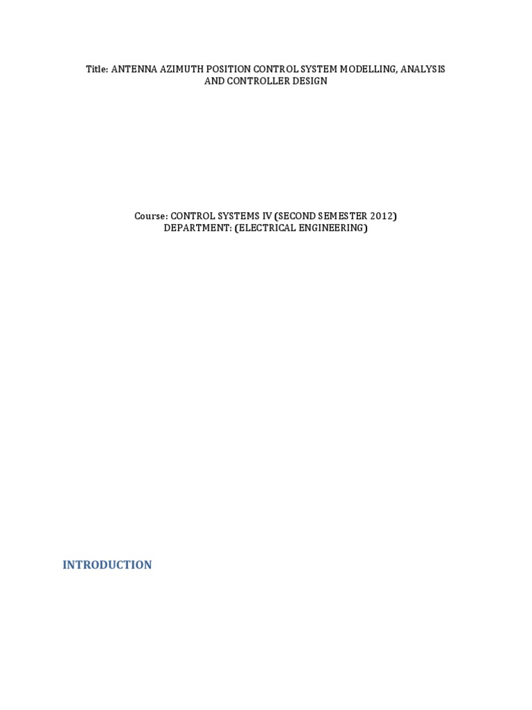 Antenna Azimuth Position Control System Modelling, Analysis | PDF | Control Theory | Electronic ...