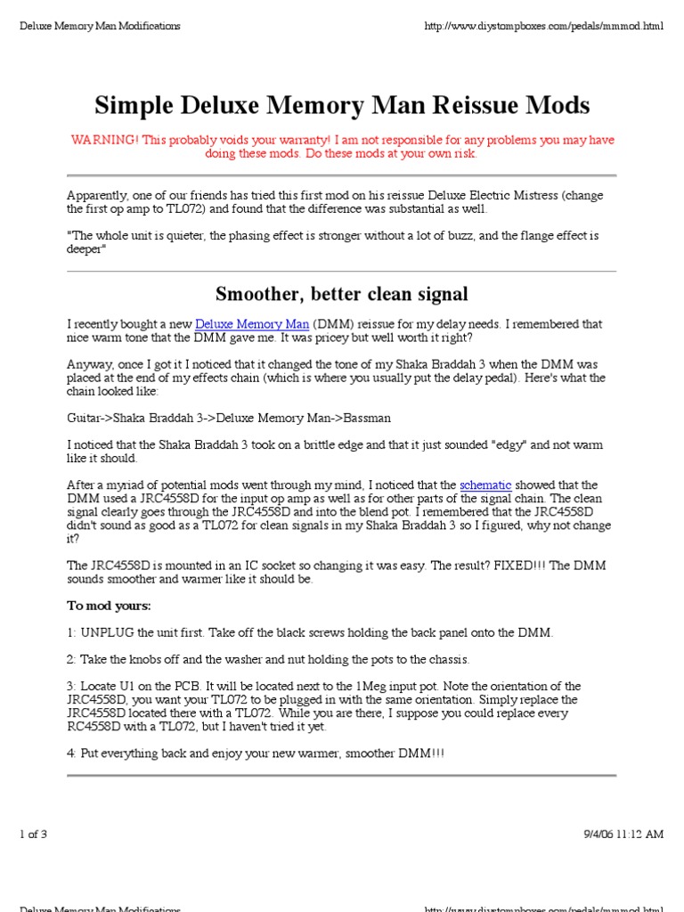 Deluxe Memory Man Modifications | PDF | Switch | Equipment