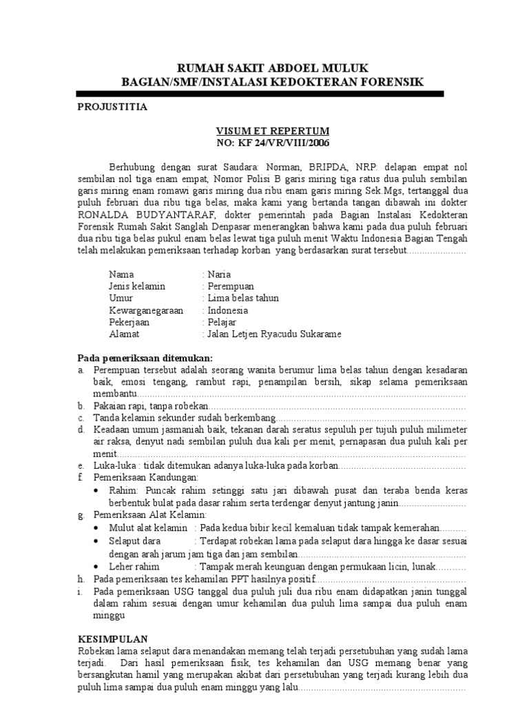 Contoh Visum Hidup (Pemerkosaan) | PDF
