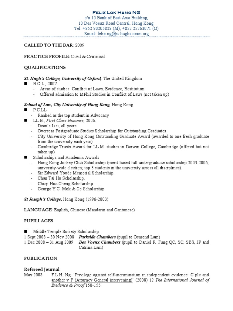 Felix Ng's - CV | PDF | Postgraduate Education | Justice