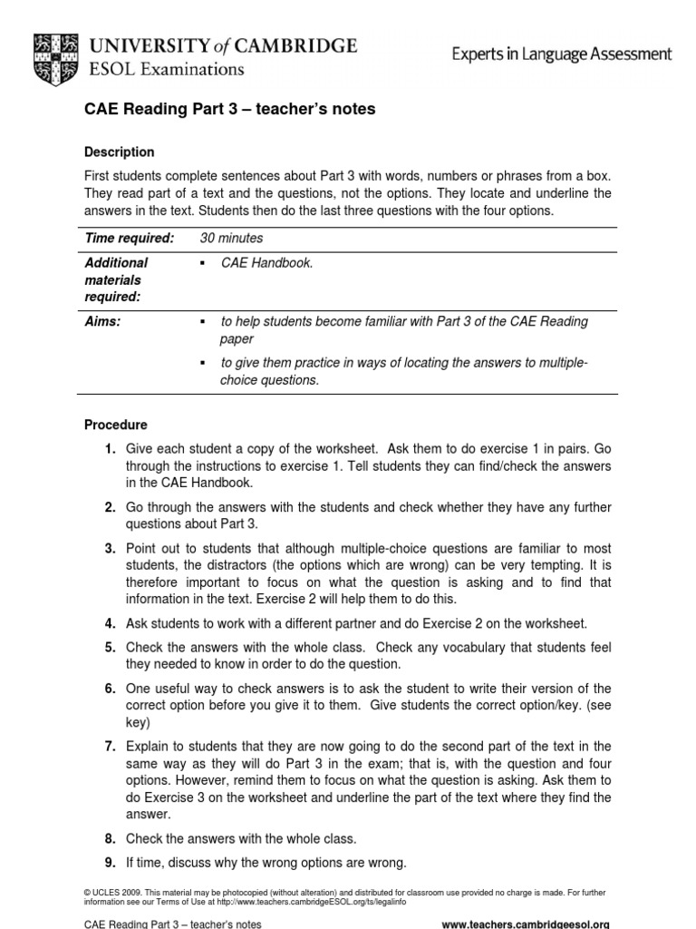 Cae Reading Part 3 | PDF | Question | Multiple Choice