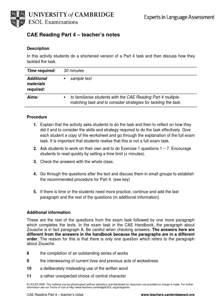 Cae Reading Part 4 | PDF | Speed Reading | Reading (Process)