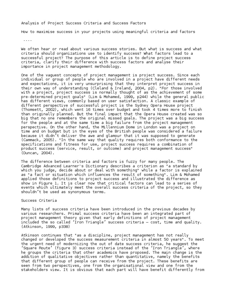 Analysis of Project Success Criteria and Success Factors How To ...